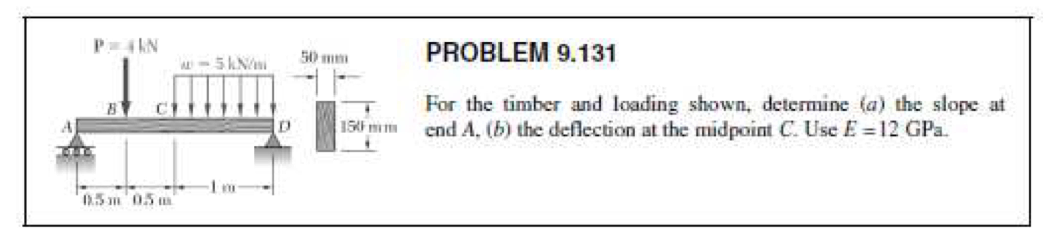 Solved 9.131 ﻿For the timber beam and loading shown, | Chegg.com