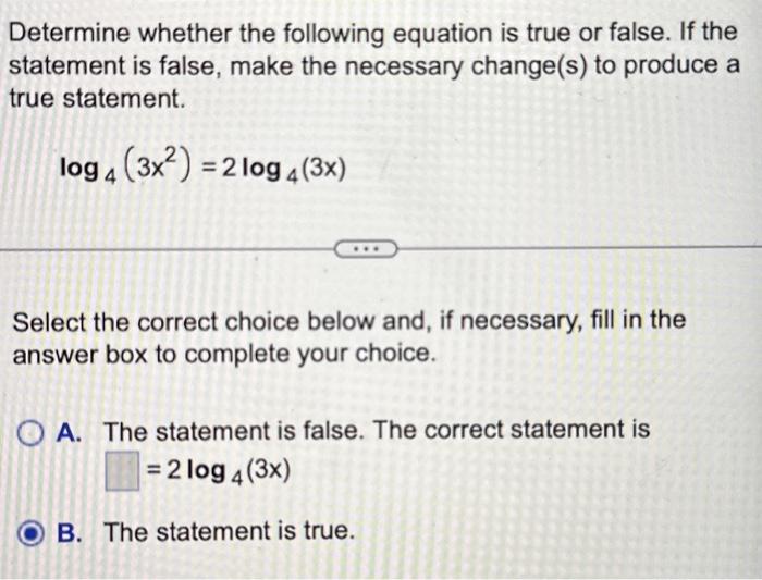 Determine whether the following equation is true or | Chegg.com