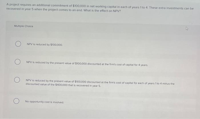 Solved A project requires an additional commitment of | Chegg.com