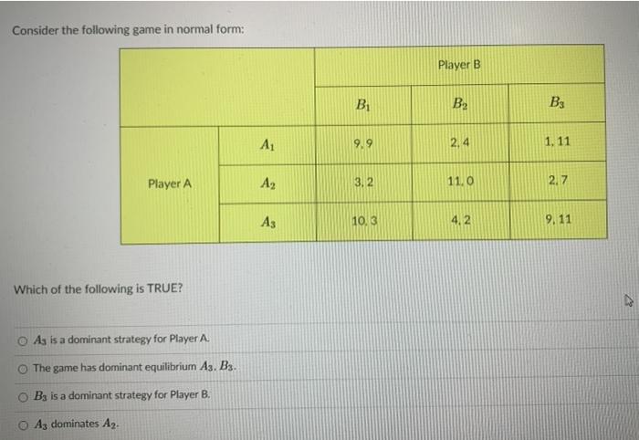Solved Consider the following normal form of the game with | Chegg.com