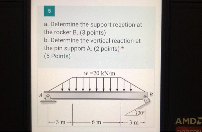 Solved 5 a. Determine the support reaction at the rocker B. | Chegg.com