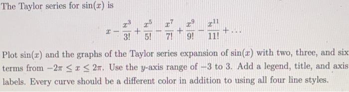 Solved The Taylor series for sin() is 211 23 25 + 29 + 9! 3! | Chegg.com