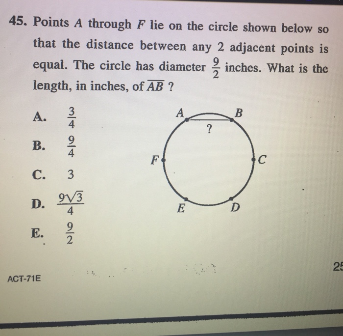 Solved 45. Points A through F lie on the circle shown below | Chegg.com