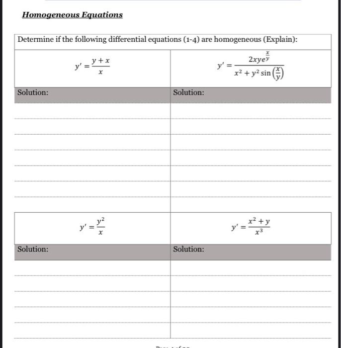 Solved Homogeneous Equations Determine if the following | Chegg.com