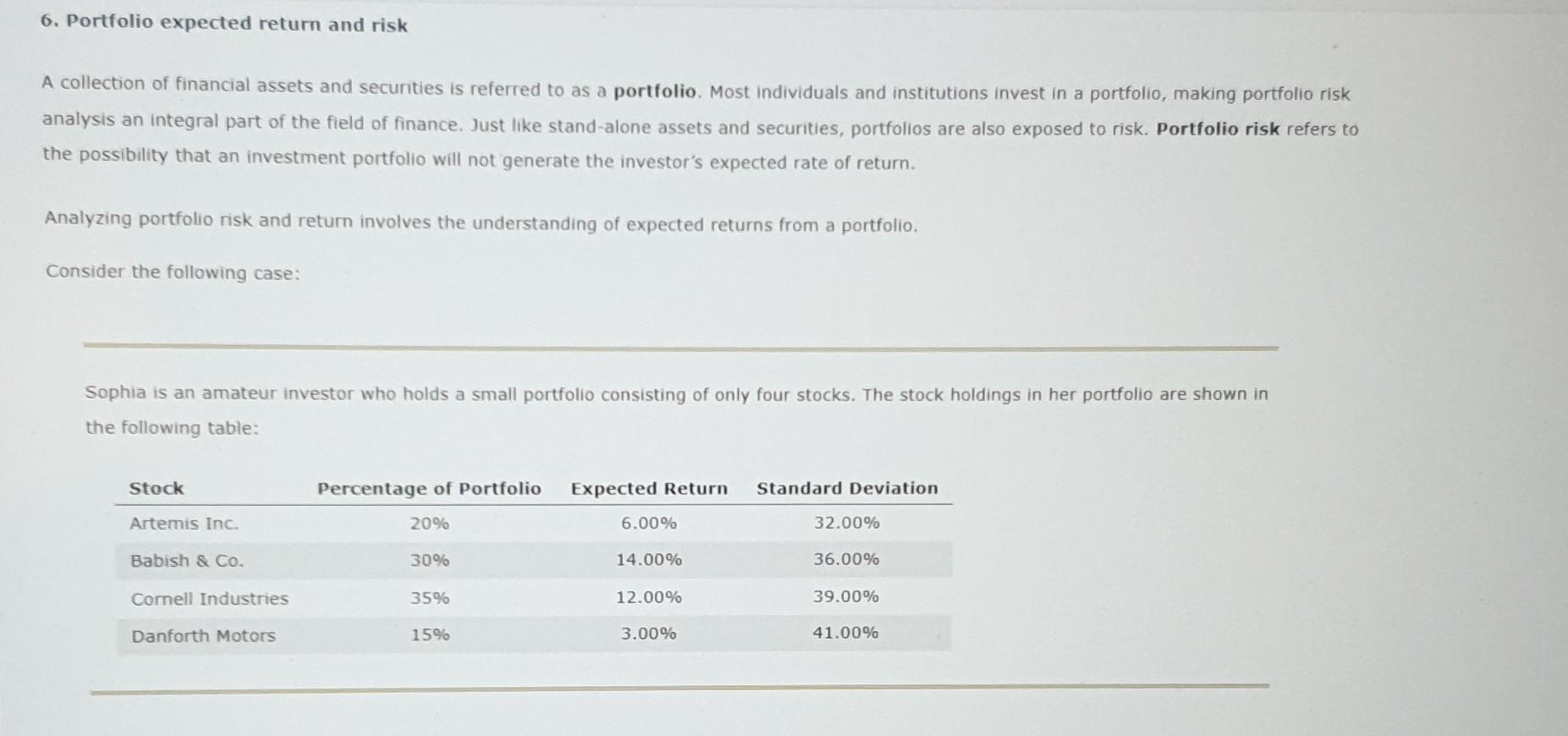 Solved 6. Portfolio expected return and risk A collection of | Chegg.com