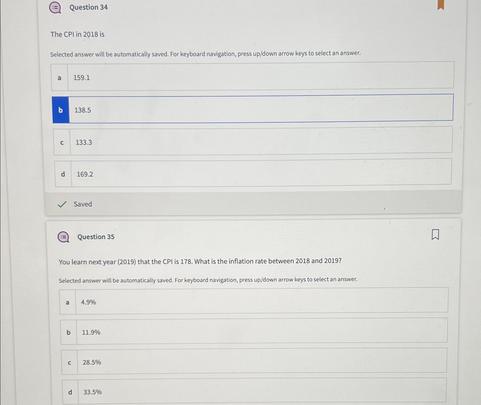 Solved Question 34The CPI in 2018 ﻿isSelected answer will be | Chegg.com