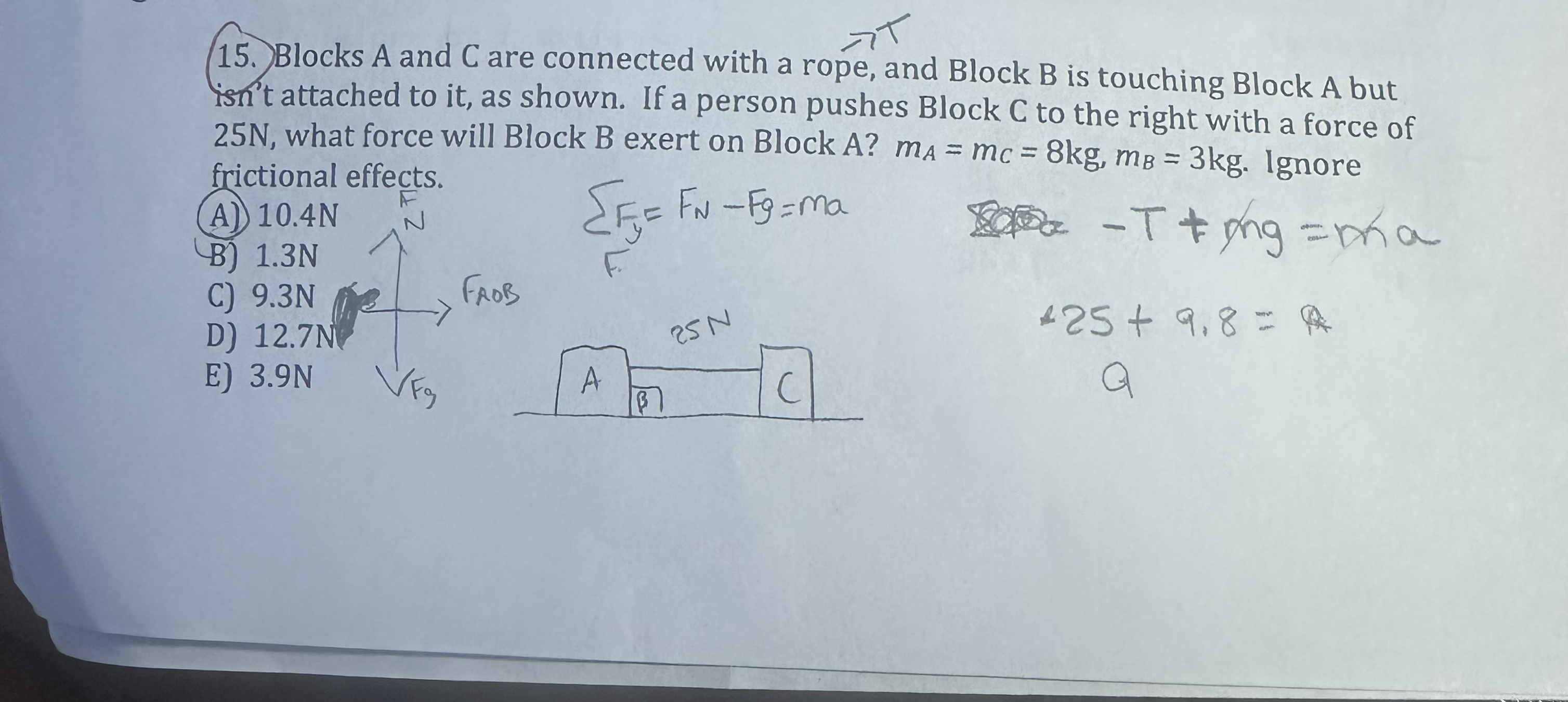 Solved Blocks A and C ﻿are connected with a rope, and Block | Chegg.com