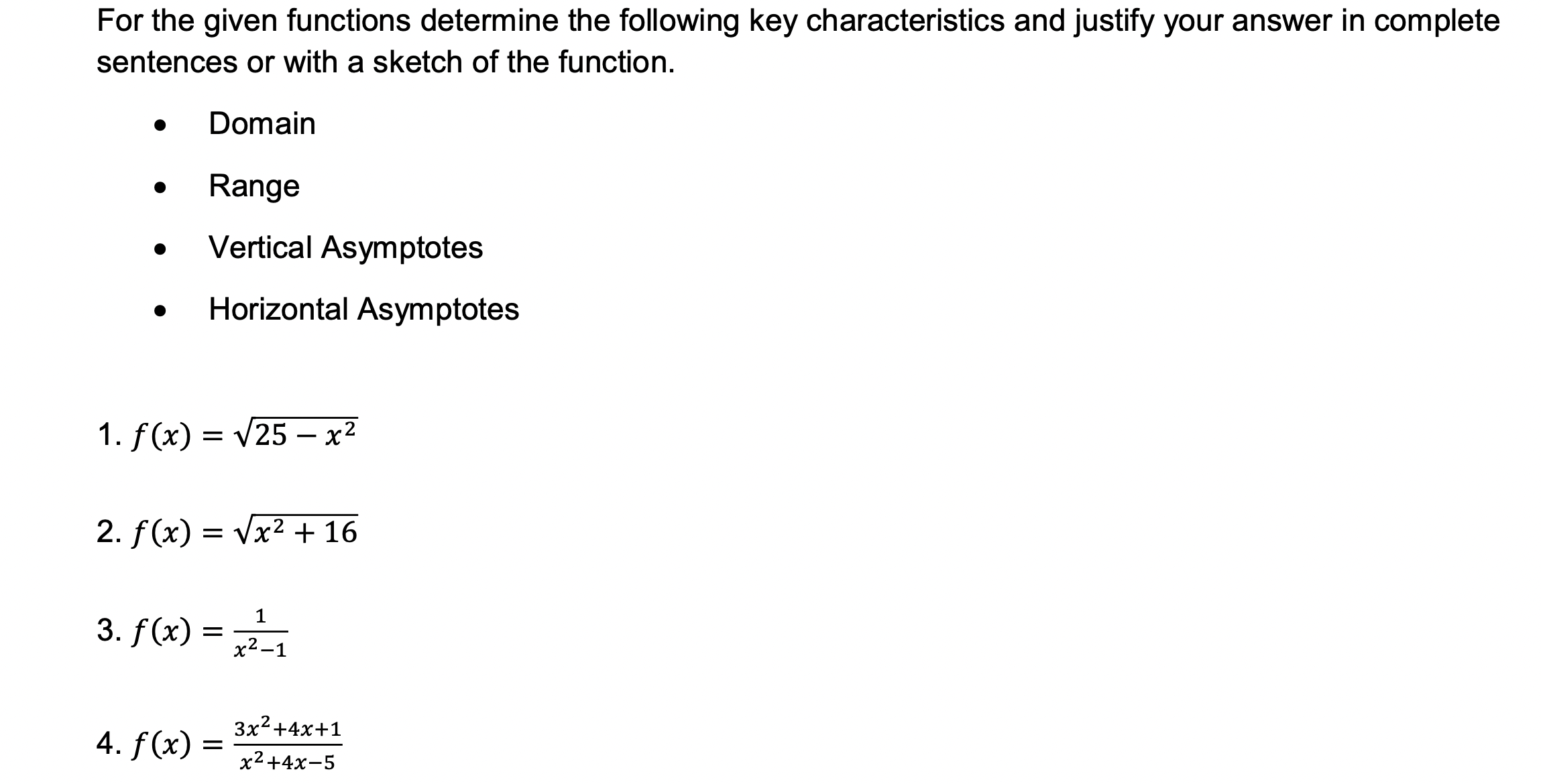 Solved For the given functions determine the following key | Chegg.com