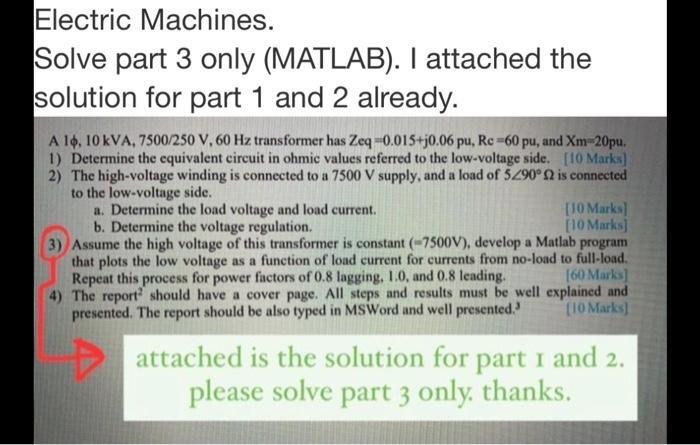 Electric Machines. Solve part 3 only (MATLAB). I | Chegg.com