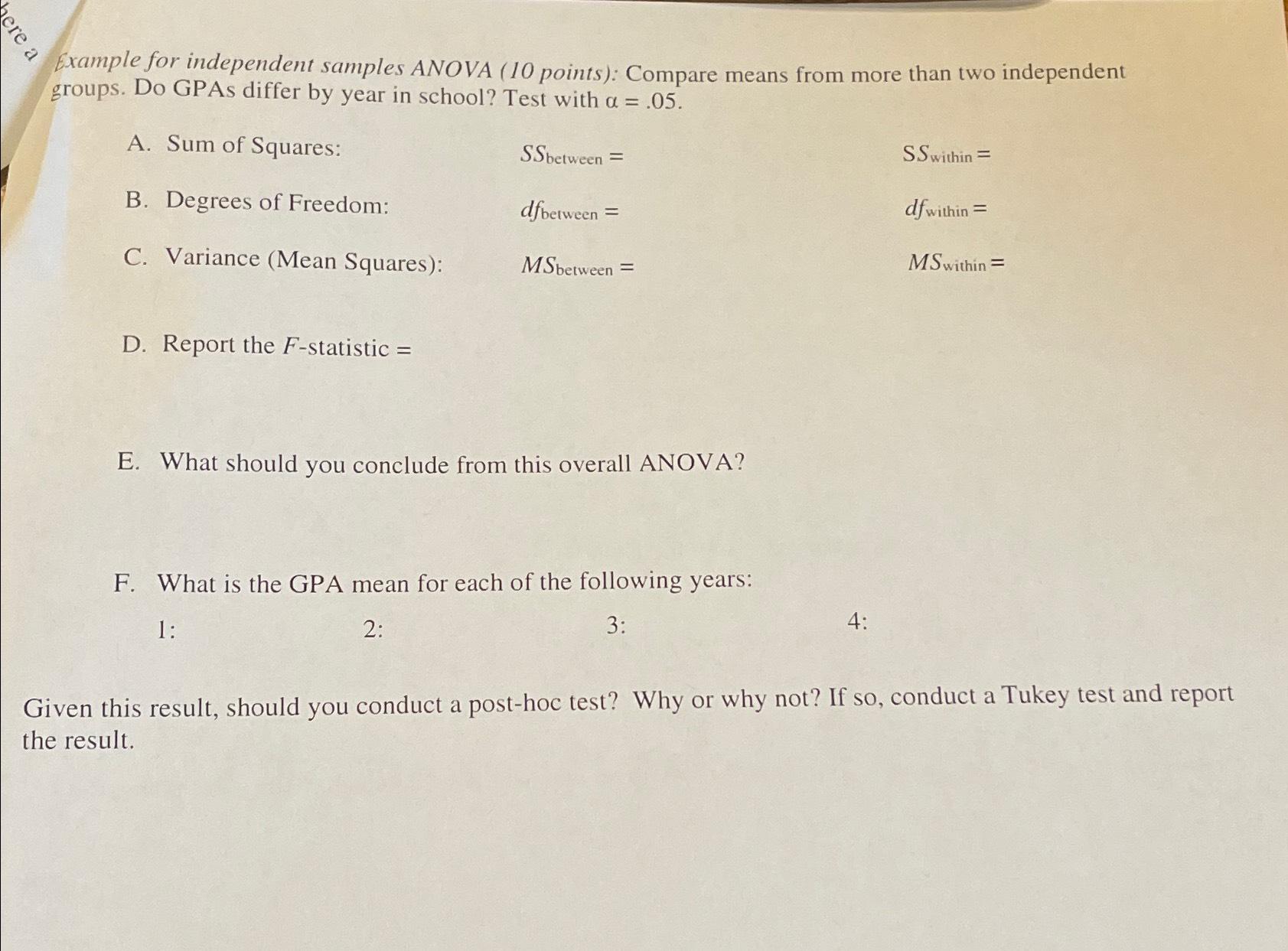 Solved Example for independent samples ANOVA (10 ﻿points): | Chegg.com