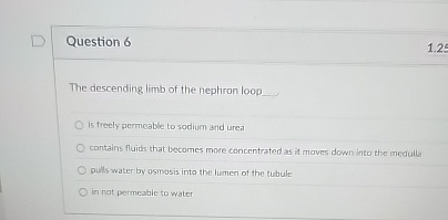 Solved Question 6The descending limb of the nephron loop | Chegg.com