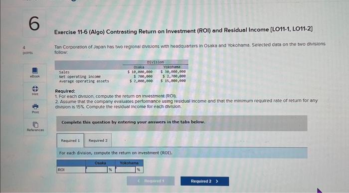 Solved Exercise 11-6 (Algo) Contrasting Return on Investment | Chegg.com