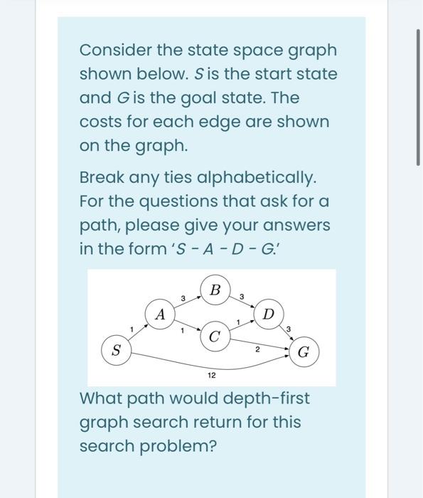 Solved Consider the state space graph shown below. S is the | Chegg.com