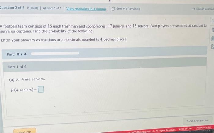 Solved football team consists of 16 each freshmen and | Chegg.com