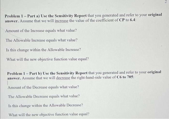 Solved please use Solver and sensitivity report in excel to | Chegg.com