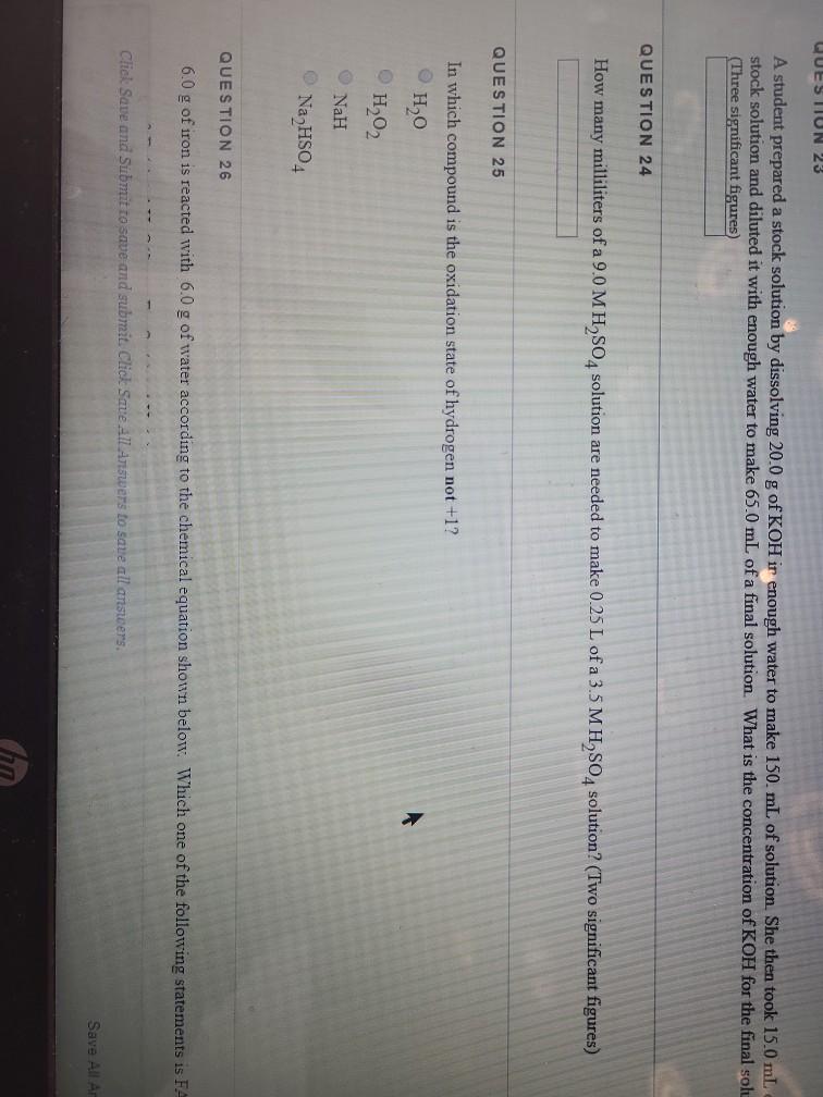 Solved QUESTION 23 A student prepared a stock solution by | Chegg.com
