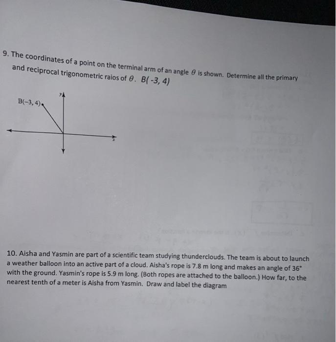 Solved 9. The coordinates of a point on the terminal arm of | Chegg.com