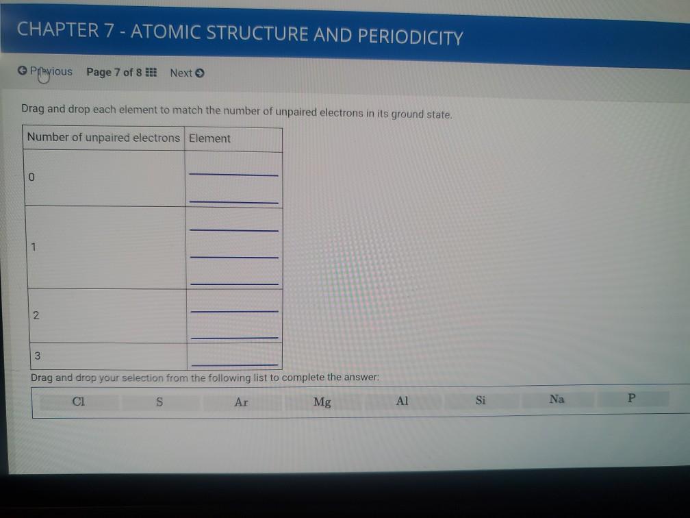 Solved CHAPTER 7 - ATOMIC STRUCTURE AND PERIODICITY Prvious | Chegg.com