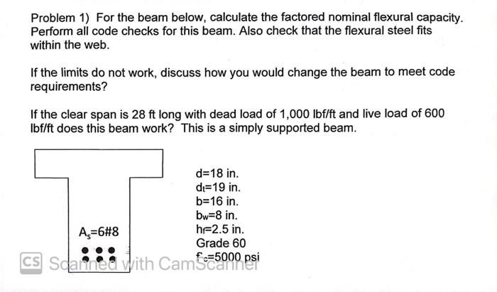 Solved Problem 1) For the beam below, calculate the factored | Chegg.com