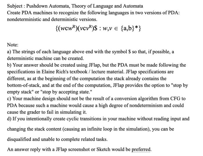 Solved Subject : Pushdown Automata, Theory of Language and | Chegg.com
