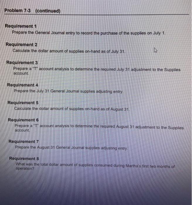 Solved Problem 7-3 Purchasing Supplies and the Monthly | Chegg.com