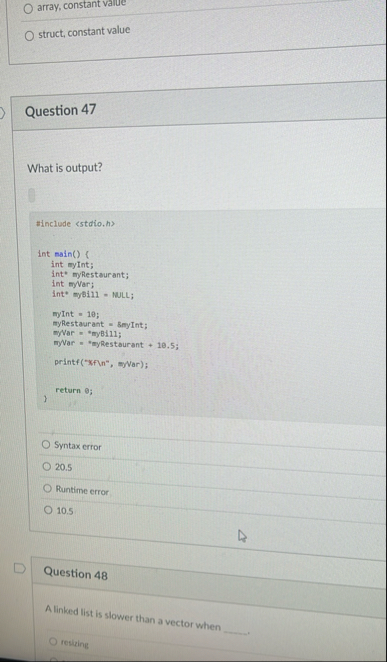 Solved array, constant value ﻿struct, constant | Chegg.com