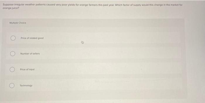 Solved Suppose irregular weather patterns caused very poor | Chegg.com