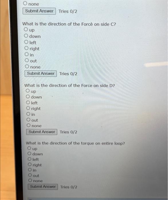 Solved What is the direction of the force on side A? up down | Chegg.com