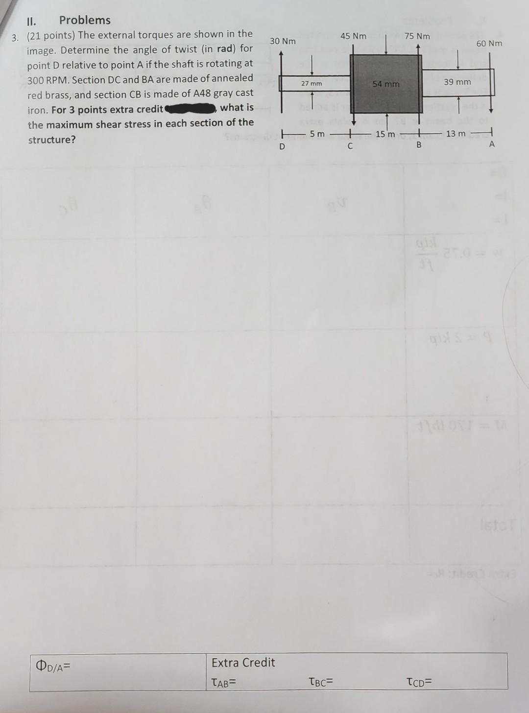 Solved 3. (21 points) The external torques are shown in the | Chegg.com