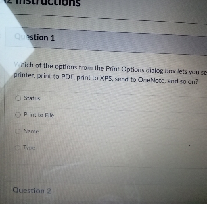 Solved 3stion 1Which of the options from the Print Options | Chegg.com
