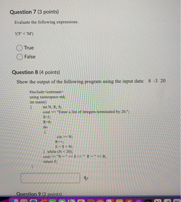 Solved Question 7 (3 points) Evaluate the following | Chegg.com