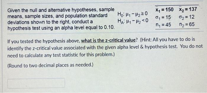 Solved Given the null and alternative hypotheses, sample | Chegg.com