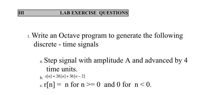 Solved Lab Exercise Questions 1 Write An Octave Program To