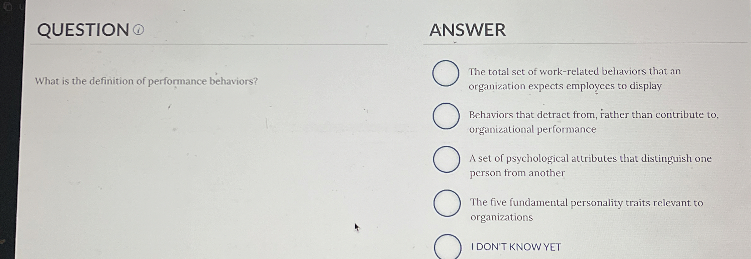 Solved What is the definition of performance behaviors?The | Chegg.com