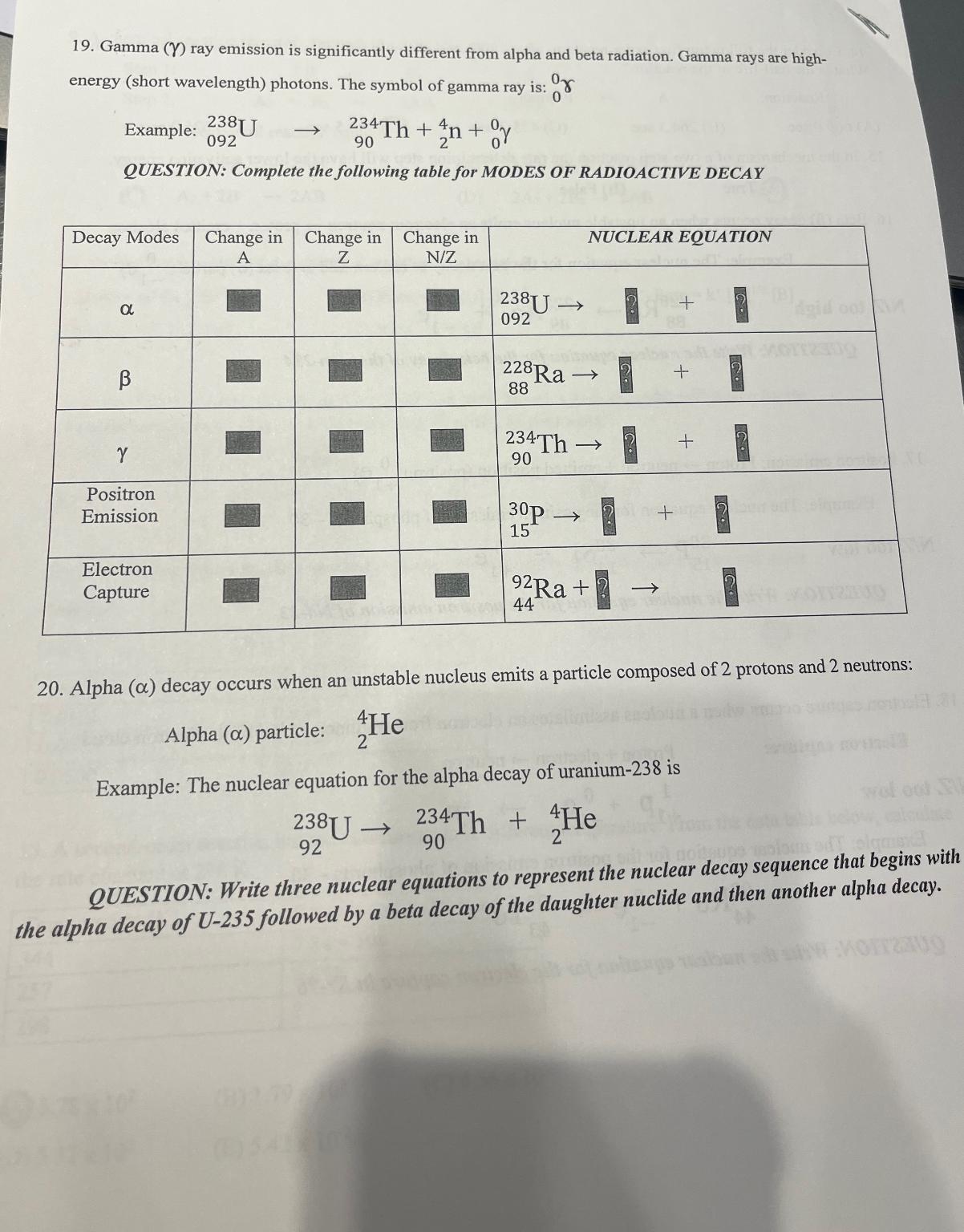 Solved Gamma (γ) ﻿ray emission is significantly different | Chegg.com