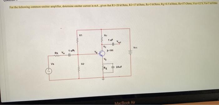 Solved For the following common-emitter amplifier, determine | Chegg.com