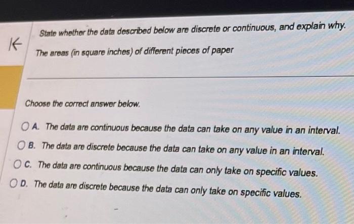 Solved State whether the data described below are discrete | Chegg.com