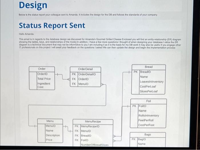 Solved Status Report Sent Hello Amanda. I noficed that | Chegg.com