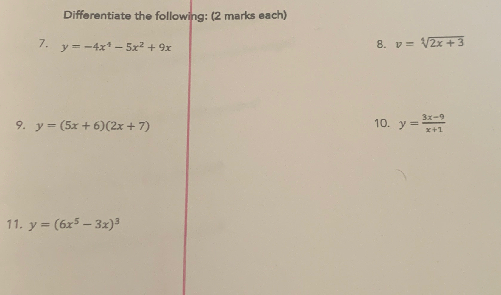 Solved Differentiate the following: (2 ﻿marks | Chegg.com