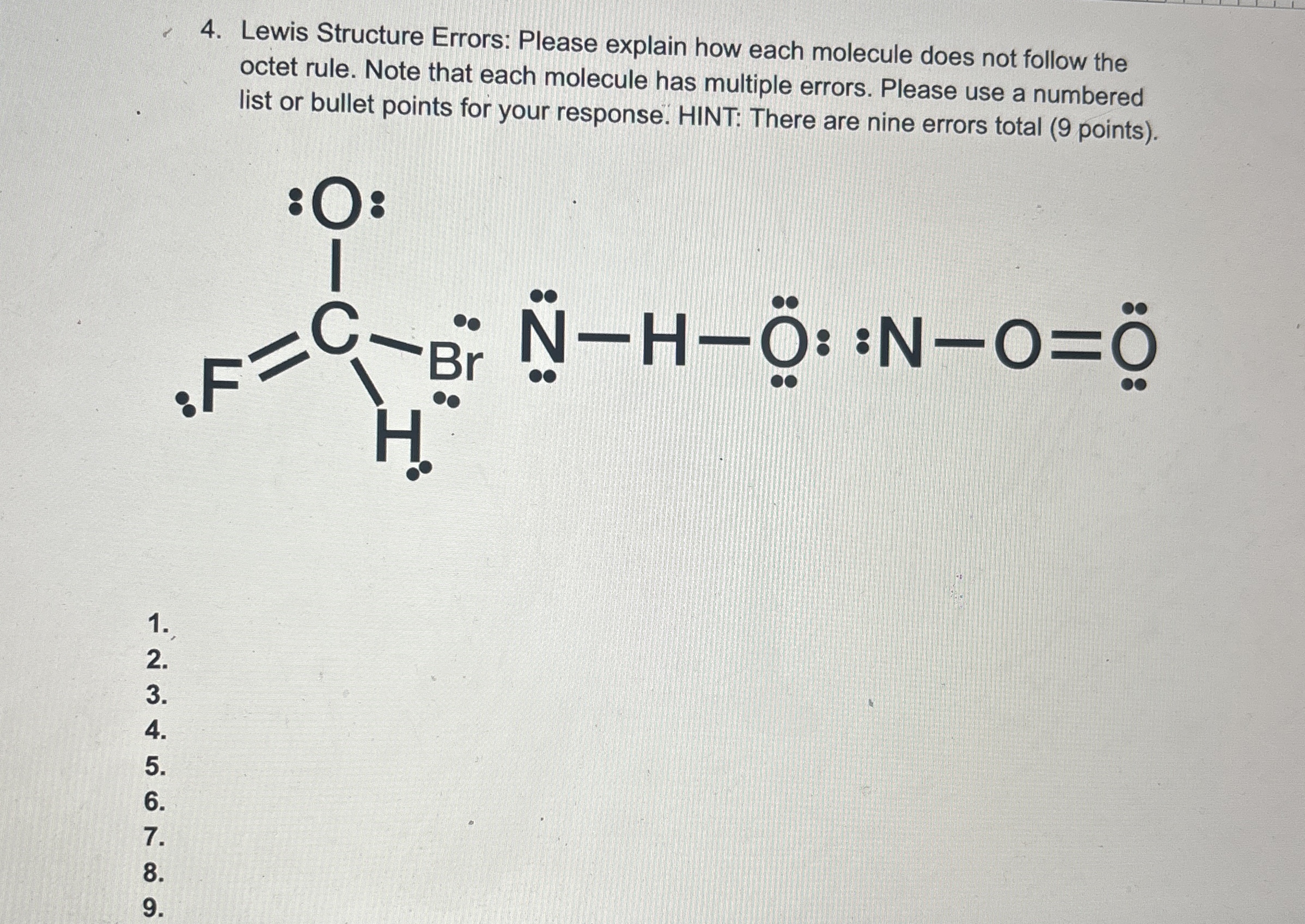 Solved Lewis Structure Errors: Please explain how each | Chegg.com