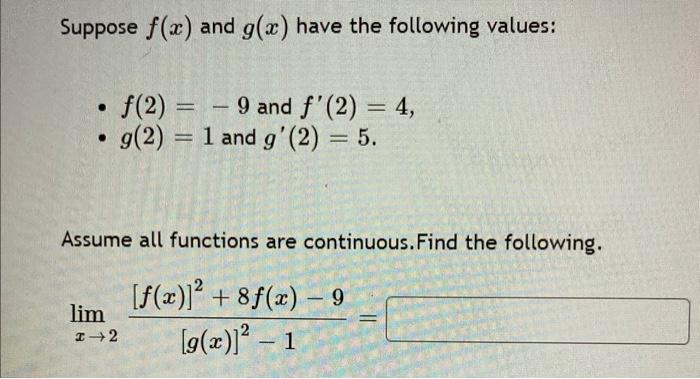 Solved Suppose f(x) and g(x) have the following values: - | Chegg.com