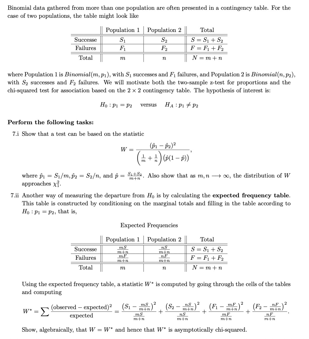 Binomial data gathered from more than one population | Chegg.com