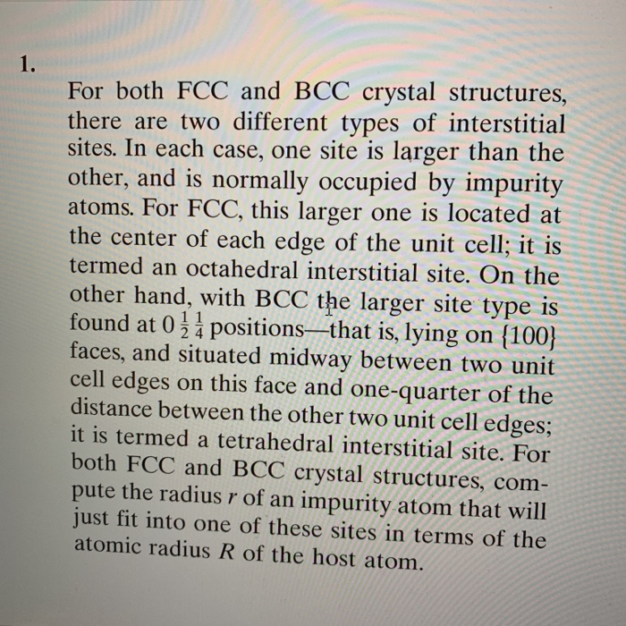 Solved 1. For both FCC and BCC crystal structures, there are | Chegg.com