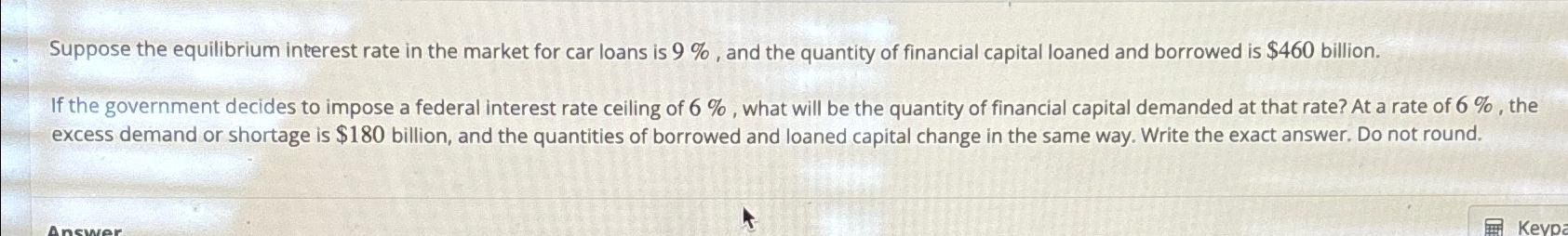 Solved Suppose the equilibrium interest rate in the market | Chegg.com