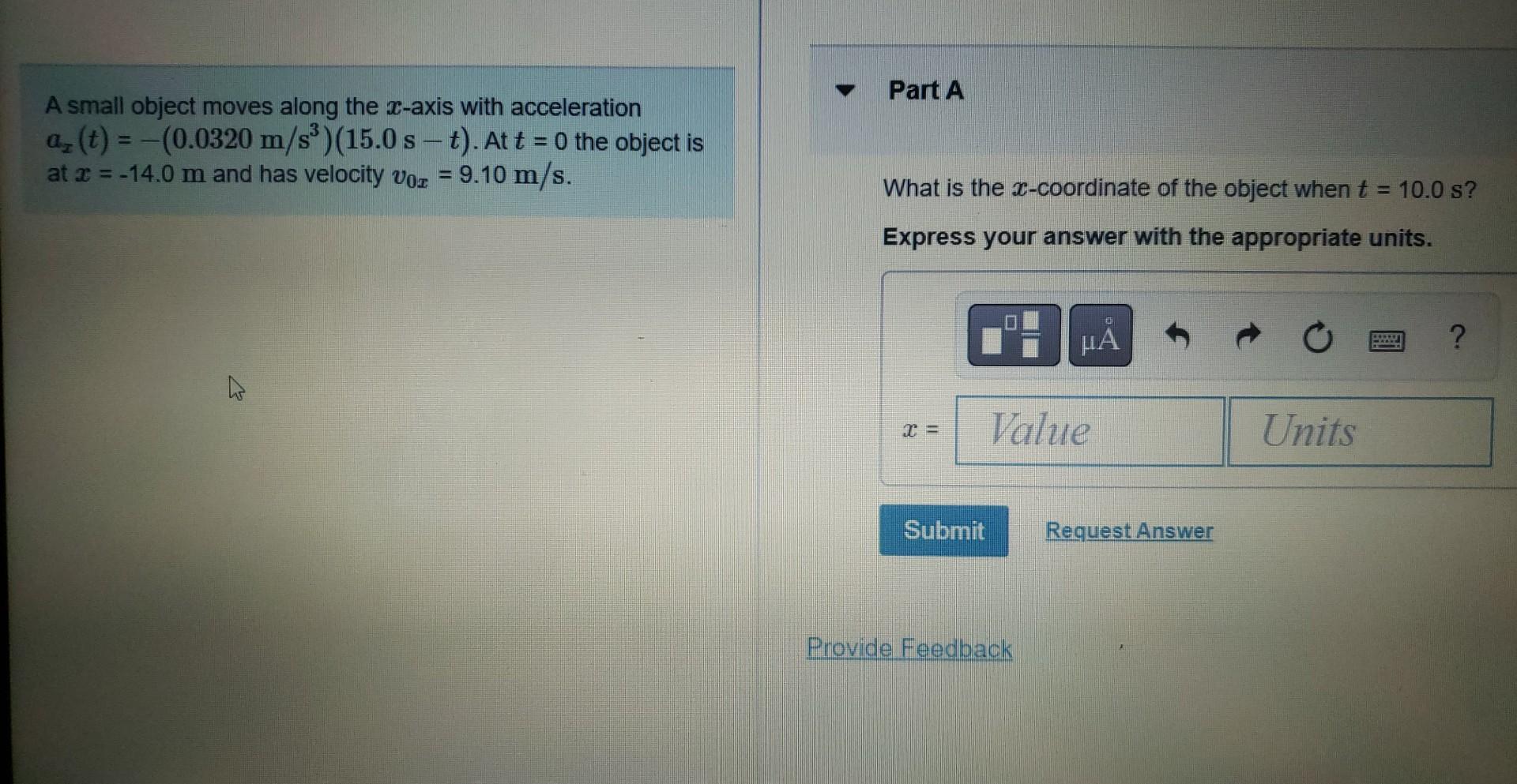 Solved A small object moves along the x-axis with | Chegg.com