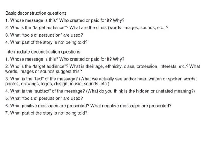 Basic deconstruction questions 1. Whose message is | Chegg.com