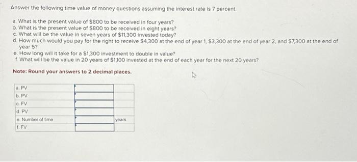 Solved Answer the following time value of money questions | Chegg.com