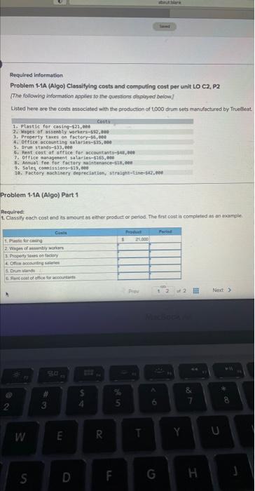 Solved Required information. Problem 1-1A (Algo) Classifying | Chegg.com