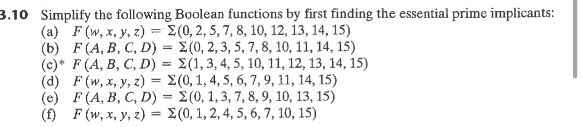 Solved 3.10 ﻿Simplify the following Boolean functions by | Chegg.com