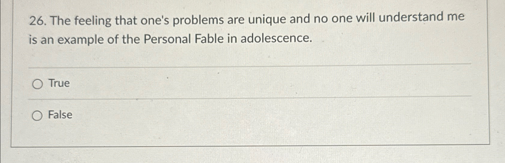 Solved The feeling that one's problems are unique and no one | Chegg.com